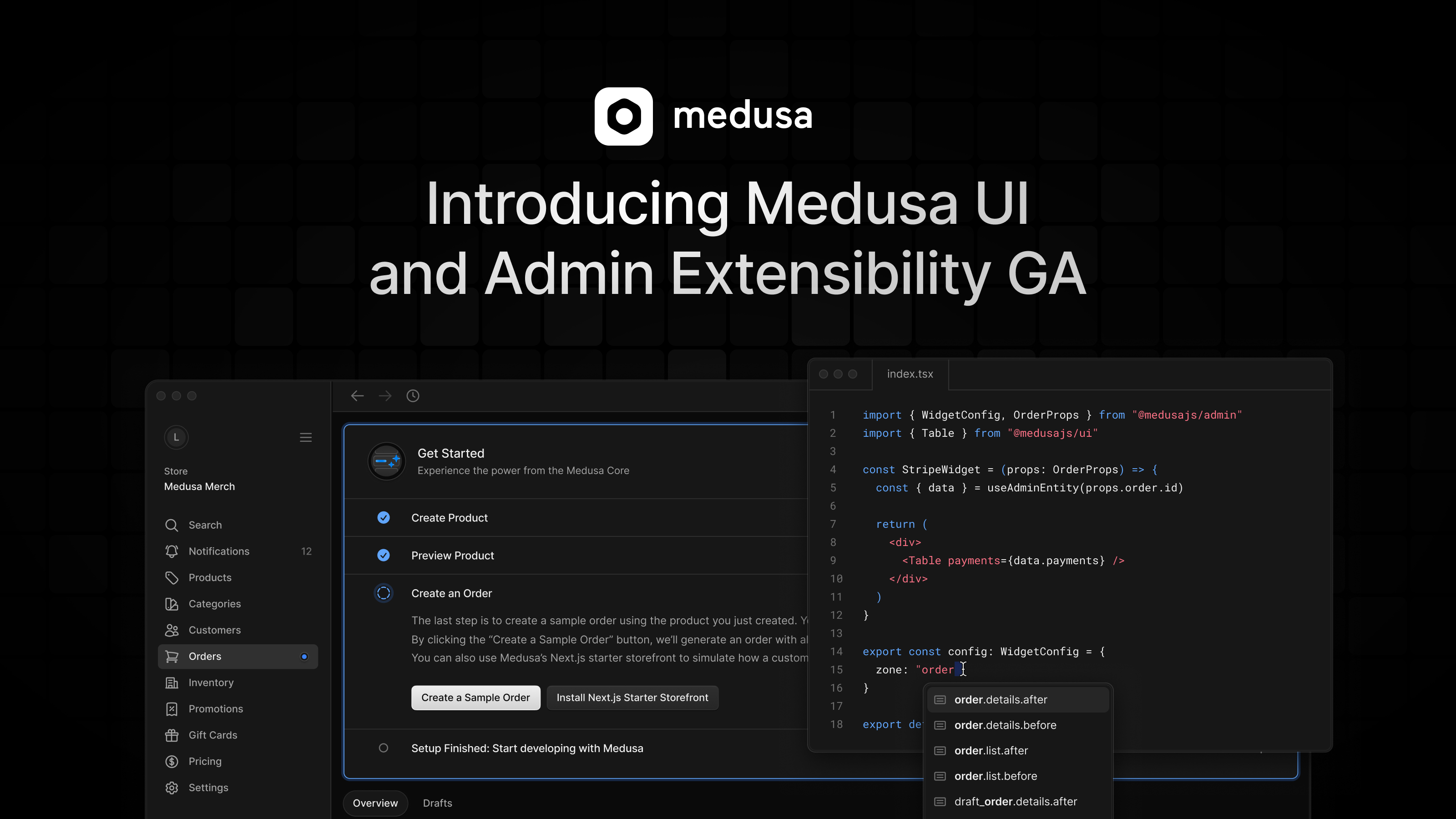 Medusa - Medusa UI and general availability of Admin Extensions